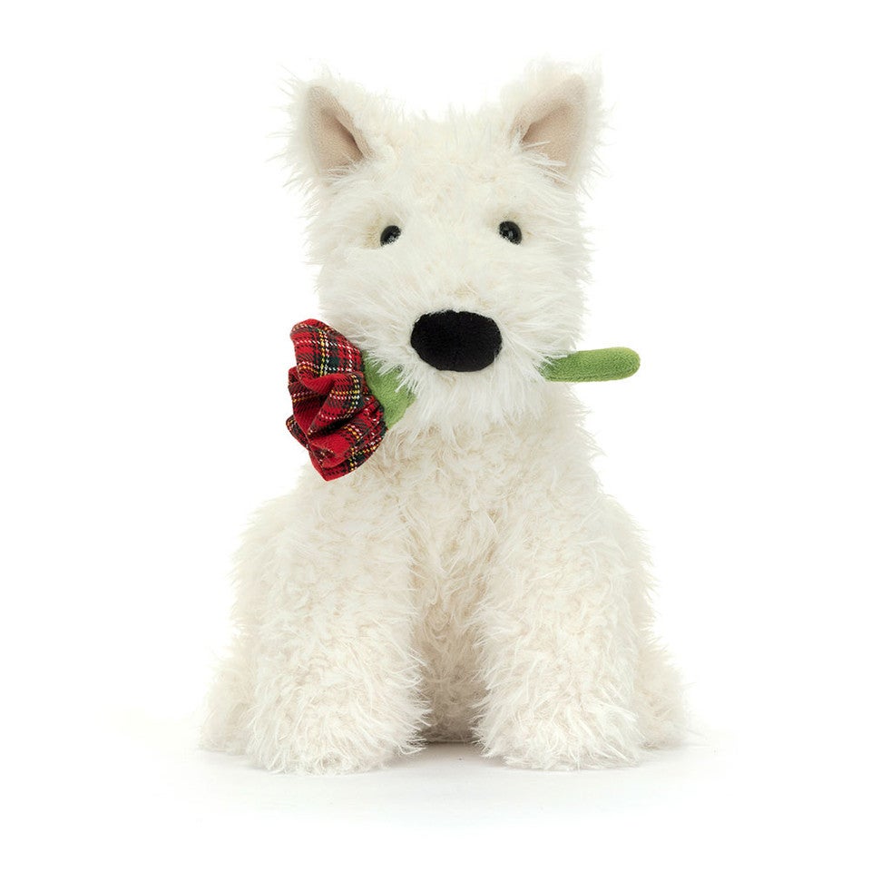 Jellycat Munro Dog Holding Rose Scottie | CuddleCloud